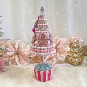 Holiday | Peppermint Square Pink Pastel Gingerbread Man Topiary Tree In ...